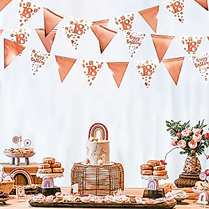 40Ft Rose Gold 18th Happy Birthday Banner Bunting Triangle Flag Pennant Garland for Girls 18th Birthday Decorations Time to Adult Eighteen Birthday Party Sign for Her 18 Birthday Decor Supplies