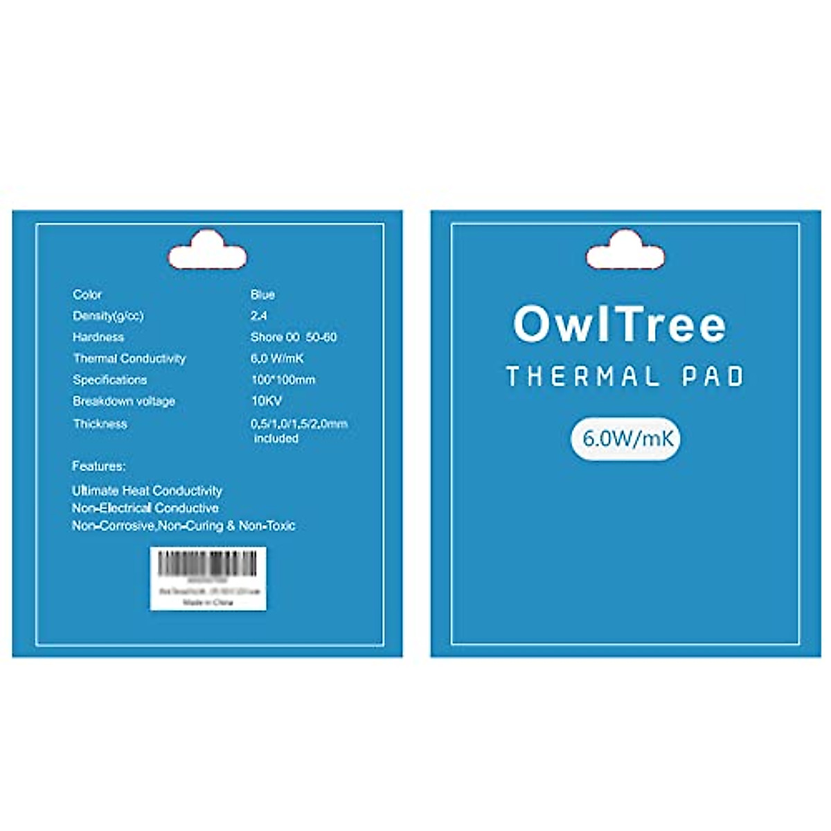 OwlTree 4 Pack Thermal Pad,100x100mm 0.5mm 1mm 1.5mm 2mm Highly Efficient Thermal Conductivity 6.0 W/mK,Heat Resistant Silicone Thermal Pads for Laptop Heatsink CPU GPU SSD IC LED Cooler