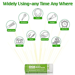 PEEKAYA (4-Pack) 14430 Rechargeable Battery LifePo4 3.2V 400mAh for Ourdoor Gardan Solar Light (1.7in), Eco-Friendly and Safe