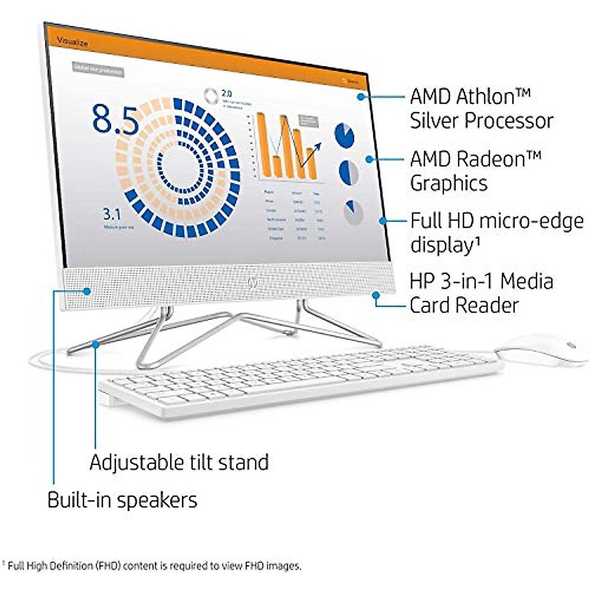 HP 2022 Newest 22-inch FHD All-in-One Desktop Computer - Dual-Core AMD Athlon Silver 3050U - 8GB DDR4 RAM-256GB SSD - WiFi Bluetooth - Windows 11 Pro - Snow White w/ 32GB USB Drive