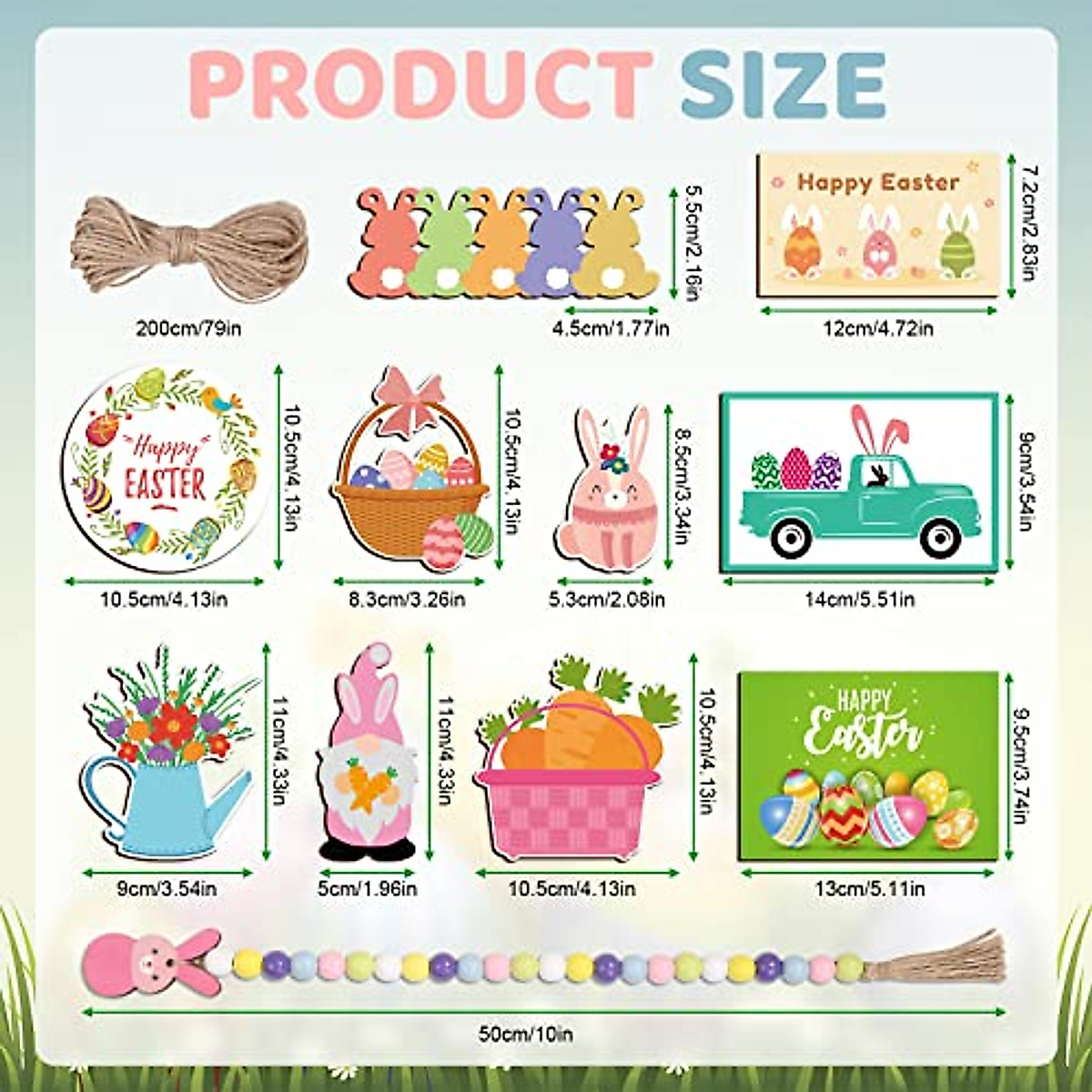 15Pcs Easter Tiered Tray Decor, Lucomb Easter Decorations Happy Easter Wood Signs Truck Full of Eggs, Farmhouse Signs Carrot Egg Bunny Decor for Easter Day Home Farmhouse Rustic Spring Decorations