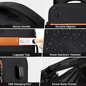 POWAITER Travel Backpack for Women Men, Large Expandable Carry on Backpack Flight Approved with 4 Packing Cubes & Luggage Tag-Black