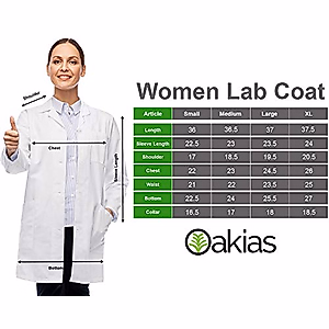 Oakias Cotton Blend Lab Coat for Women, Long Sleeve, 3 Pockets Long Professional Lab Coat, White (S-XL)