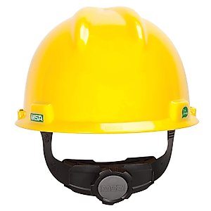 MSA 10150200 Green V-Gard Cap Style Safety Hard Hat With Fas-Trac III Ratchet Suspension | High Density Polyethylene Shell, Superior Impact Protection - Standard Size in Yellow