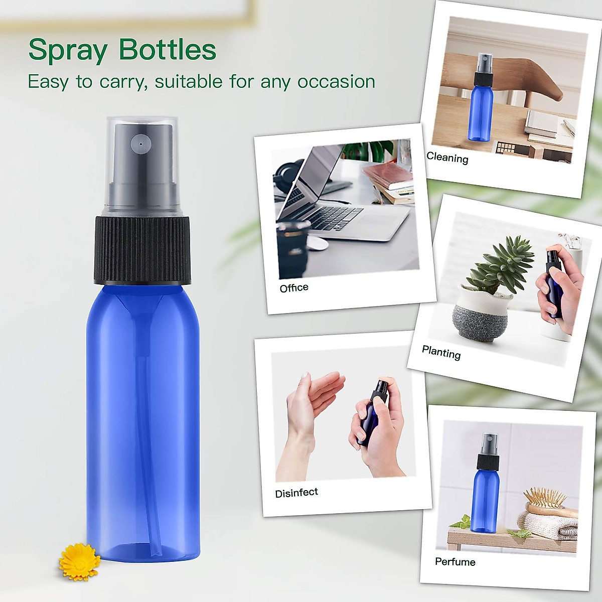 LISAPACK 1oz Small Plastic Blue Spray Bottle (12 Pack) Empty Mini Fine Mist Travel Size Atomizer, Tiny Sprayer for Little Perfume, Water, Cologne, Alcohol, Samples (Cobalt Blue, 30ml)