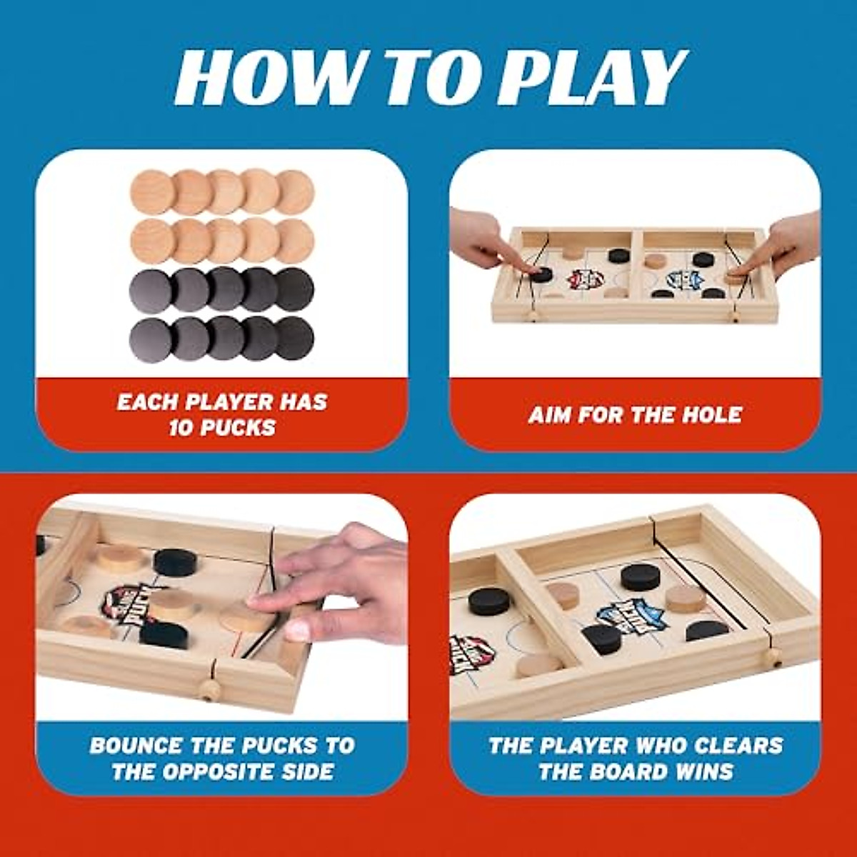 Crazy Games Fun Games Sling Puck Table Board Game I 14" Small Wooden Family Indoor Two Player, Table Games for Family - Top Hockey for Adults & Kids, Competitive Game for Parties It is Fun