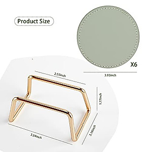 Coaster Set of 6 with Metal Holder Leather Coasters Cup Coaster for Coffee Table Absorbent Coaster Housewarming Gift for Tabletop Protection Home Decor (Green)