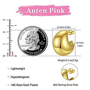 Anten Pink Chunky Gold Hoop Earrings for Women, Lightweight Drop Hoops Earrings with 18K Real Gold Plated, Hypoallergenic Trendy Jewelry for Girls Women (Gold Chunky Teardrop)