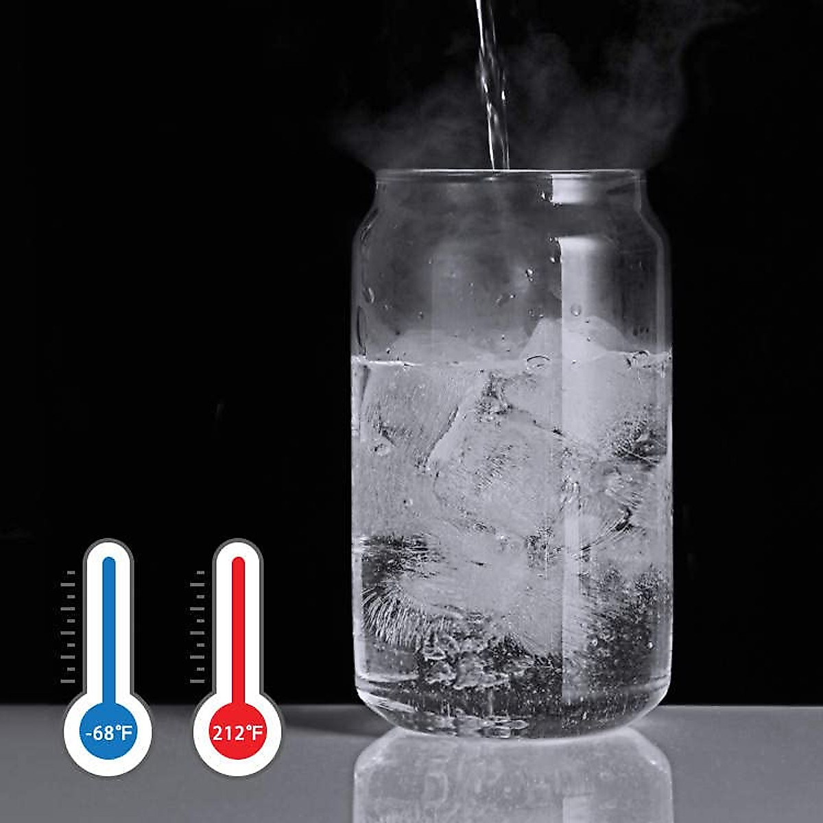 16 oz Glass Cups With Bamboo Lids And Glass Straw And Brush to clean -Beer Can Shaped Drinking Glasses, Iced Coffee Glasses, Cute Tumbler Cup for Smoothie, Boba Tea, Whiskey, Water