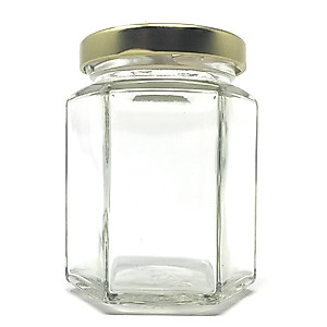 6 oz Hexagon Glass Jar with Gold Metal Lid by Richards Packaging 12-pack