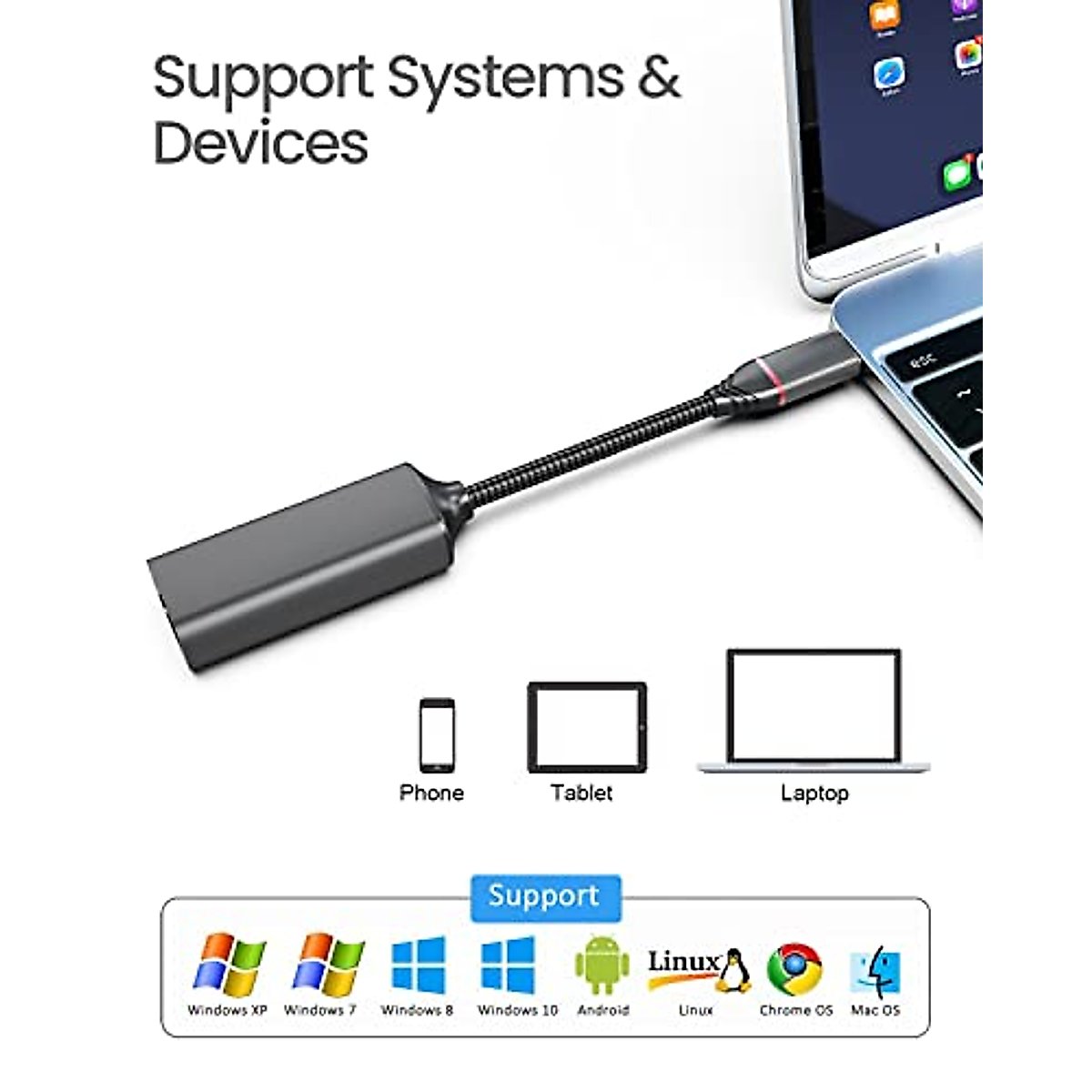 OQTIQ USB C to Ethernet Adapter, USB-C to RJ45 Thunderbolt 3/Type C Gigabit Ethernet LAN Network Adapter, Compatible with MacBook Pro 2020/2019/2018/2017, MacBook Air, iPad Pro, XPS and More