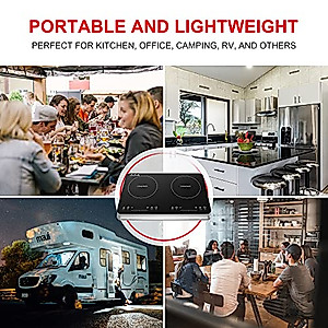 COOKTRON Double Induction Cooktop Burner with Fast Warm-Up Mode, 1800w 2 Induction Burner with 10 Temperature 9 Power Settings, Portable Dual Induction Cooker Cooktop with Child Safety Lock & Time