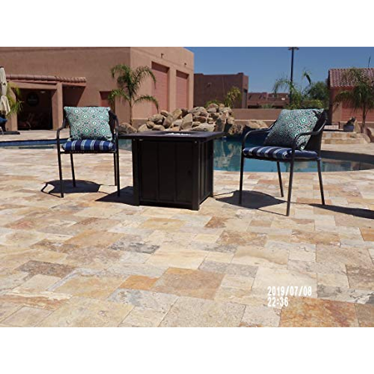 Hiland AFP-STT Outdoor Patio 40,000 BTU 30x30 Inch Square Tile Table Top Propane Fire Pit and Fire Glass