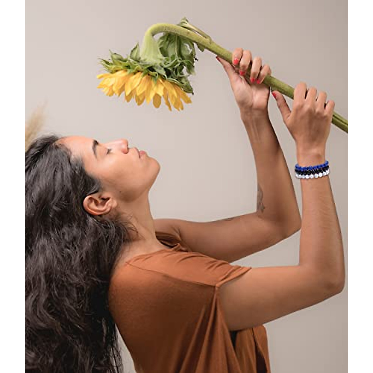 BOMAIL 3PCS Semi-Precious Gemstone Bracelet - Healing Crystal Stone Beaded Bracelets for Women Men 8mm Round Beaded Stretch Bracelets Unisex Stress Relief Yoga Bracelets Gifts