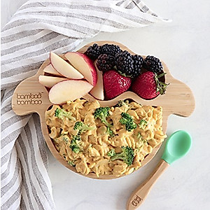 Bamboo Baby Plate with Suction - Kids and Toddler Suction Cup Plate for Babies, Non-toxic All-Natural Bamboo Baby Food Plate Stays Cool to the Touch for Baby-Led Weaning (Lamb - Yellow)