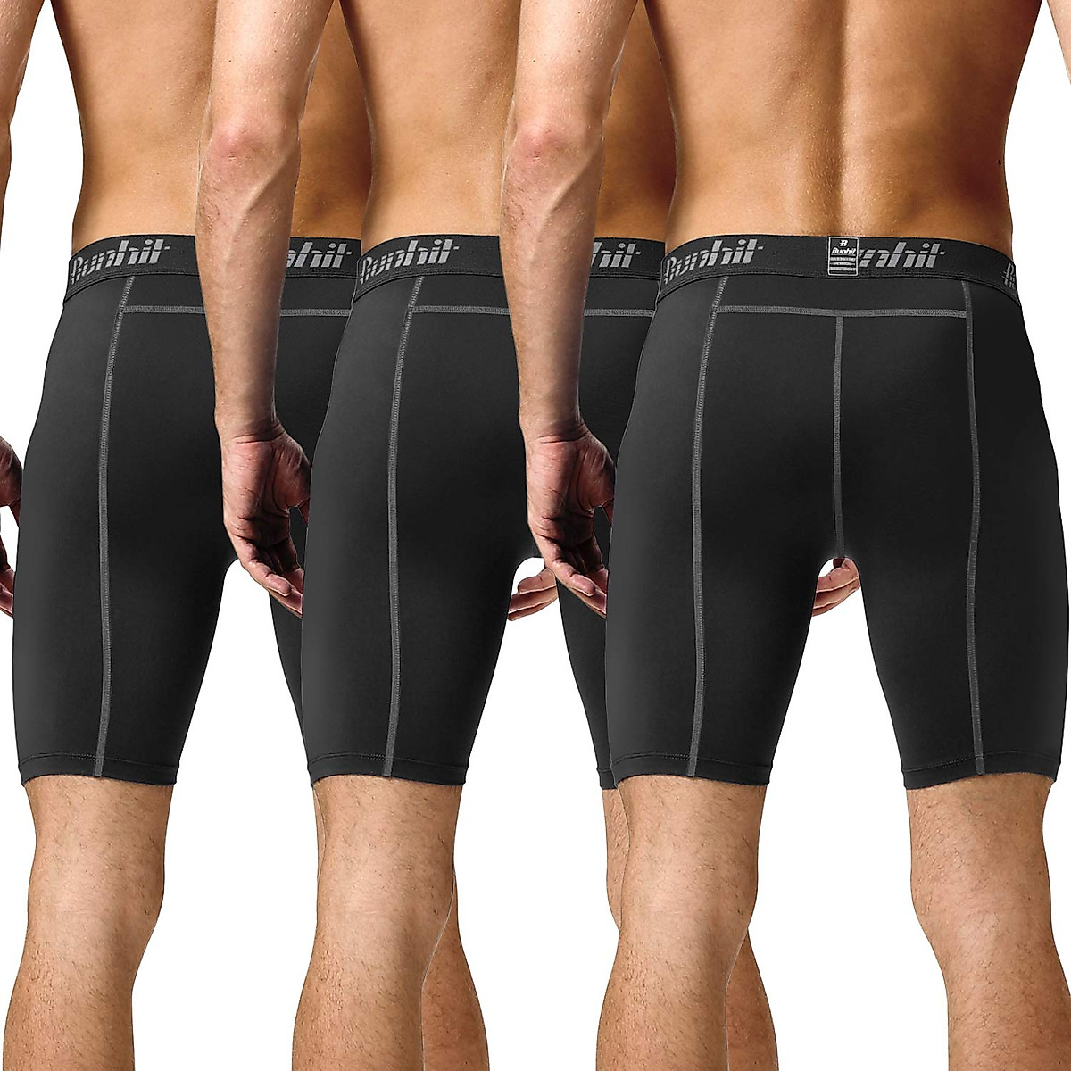 Runhit Men's Compression Shorts(3 Pack), Compression Spandex Yoga Shorts Underwear (black Grey, L)