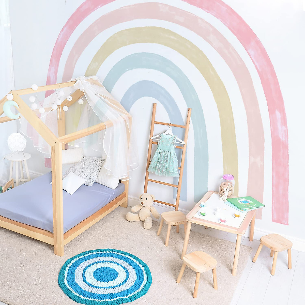 Colorful Rainbow Wall Sticker Stickers,for Baby Kids Girls Bedroom Wall Art,Peel and Stick Large Fabric Watercolor Rainbow Wall Mural Stickers,Rainbow Wall Sticker Decals for Living Room,94.49"x82.68"