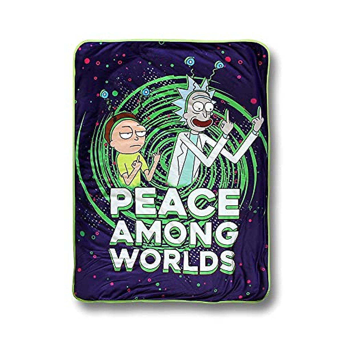 JUST FUNKY Rick and Morty Peace Among Worlds Blanket 45 x 60 inches | Rick and Morty Giving Greetings Bed and Sofa Blanket | Home Deco | Anime Blanket | Collective
