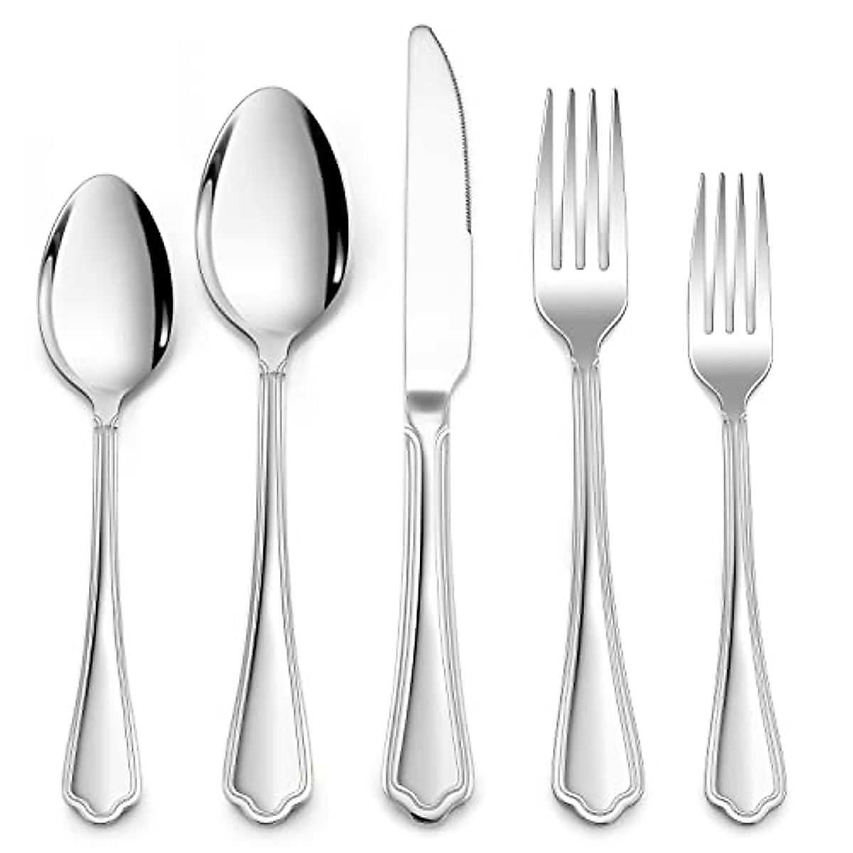 LIANYU 10-Piece Silverware Set for 2, Stainless Steel Flatware Cutlery Set, Eating Utensils Set with Scalloped Edge, Dishwasher Safe, Mirror Polished