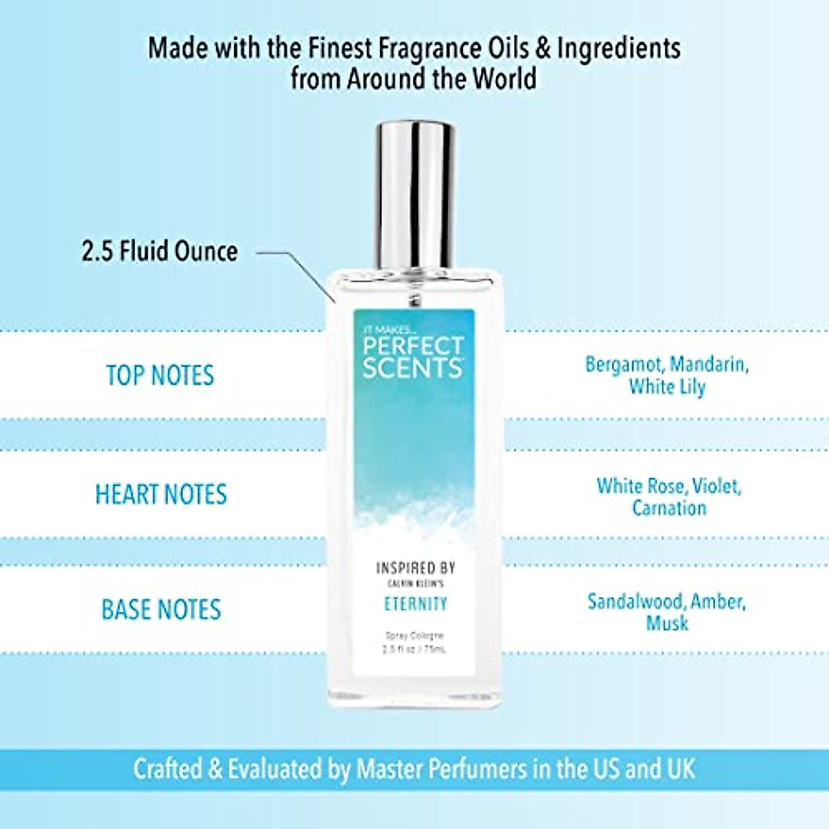 Perfect Scents Fragrances | Eternity | Women’s Eau de Toilette | Vegan, Paraben Free | Never Tested on Animals | 2.5 Fluid Ounces