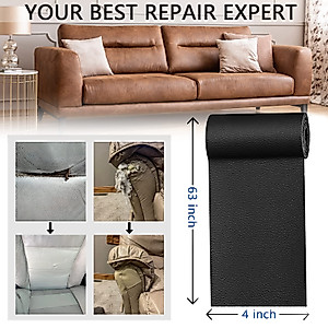 YAFLC Leather Repair Patch for Furniture, 4" x 63" Self Adhesive Leather Repair Kit Vinyl Repair Tape for Car Seat Sofa Jackets Couches Chair Black
