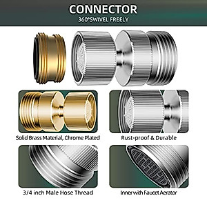 iFealClear Sink Faucet Adapter, Faucet Aerator Adapter to Garden Hose with 360 Degree Swivel Ball Joint, Female 55/64-Inch Sink Aerator, Garden Hose with Adapter Male to Male/Female to Male, Chrome