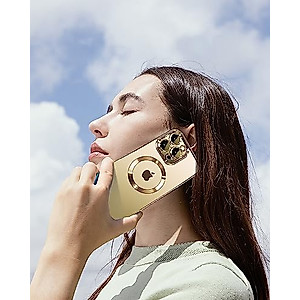 BOTOER Magnetic Matallic Glossy Designed for iPhone 14 Pro Phone Case with Full Camera Protection [Compatible with MagSafe] for Women Girls Phone Case (6.1")-Gold