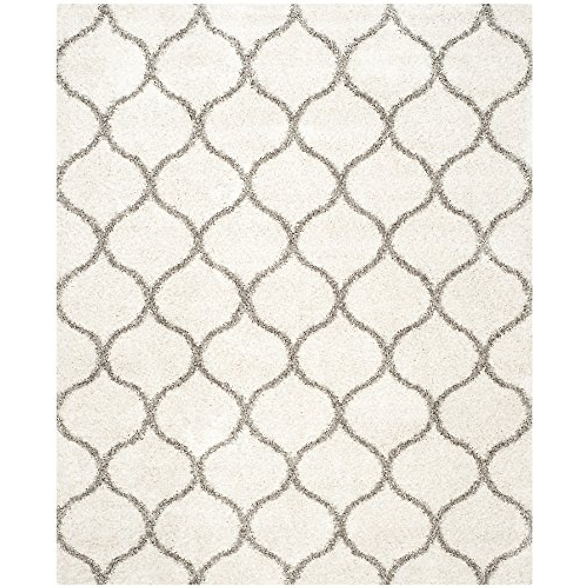 SAFAVIEH Hudson Shag Collection Area Rug - 8' x 10', Ivory & Grey, Moroccan Ogee Trellis Design, Non-Shedding & Easy Care, 2-inch Thick Ideal for High Traffic Areas in Living Room, Bedroom (SGH280A)
