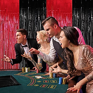 EUFARS Red and Black Party Decorations- 4 Pack of 3.2x8.2ft Foil Fringe Curtains for Graduation Party Decorations 2024 Casino Theme Party Decorations Red and Black Birthday Decorations