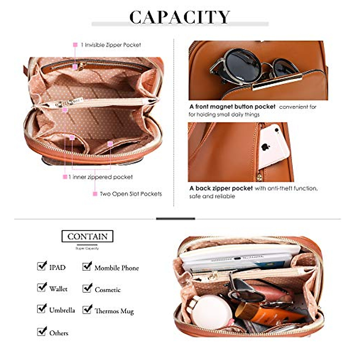 Tom Clovers Women Leather Backpack Daypack Casual Fashion Bag MINI Backpack for Women for Ladies Girls