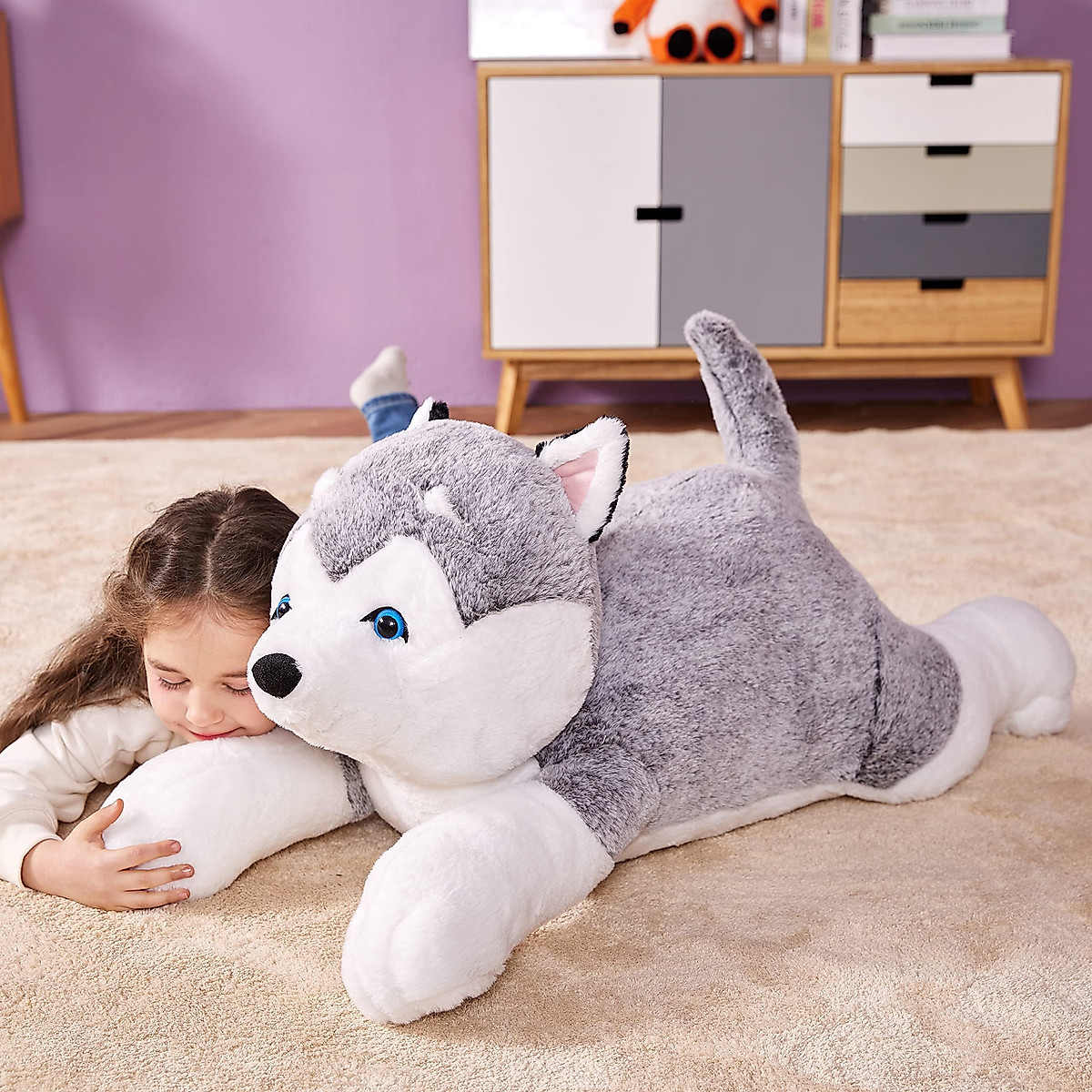 IKASA Giant Husky Stuffed Animal Plush Toy,30" Large Dog Puppy Cute Jumbo Soft Toys,Huge Big Size Plushy Fluffy Fat Plushie,Gifts for Kids