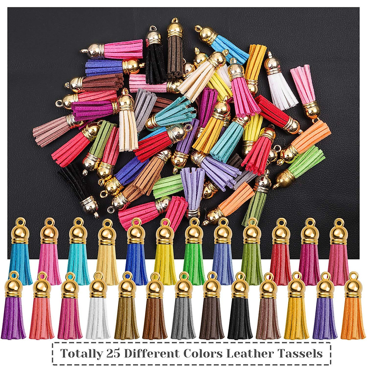 Tassels for Crafts, Anezus 100Pcs Keychain Tassel Set Including 50Pcs Tassels, 25Pcs Lobster Clasp Keychain and 25Pcs Keychain Rings Bulk for Acrylic Blank Keychains, Shrinky Film Artand Crafts (Gold)