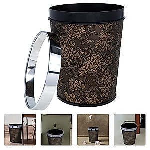Retro Style Decorative Trash Can, 10L Capacity Waste Paper Basket with Pressing Ring, Flower Print Paper Bucket, Garbage Can Waste Basket Home Office Multi- Function Waste Bin