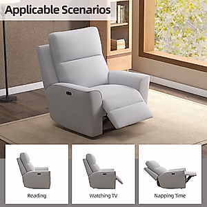 EBELLO Power Recliner Chair for Adult, Single Electric Recliner with Double Layer Backrest Cushion and USB Port, Breathable Fabric Reclining Chair for Living Room, Office, Bedroom, Light Gray