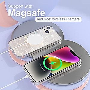 Tksafy Case Compatible iPhone 14 Case, Clear Glitter Cute Laser Holographic Love Heart Pattern for Women Girls, Anti-Yellow Hard PC Protective Phone Cover for iPhone 14 6.1-inch 2022, Rainbow Heart