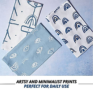 Folkulture Cotton Kitchen Towels and Dishcloths Set with Hanging Loop, Set of 3 Flour Sack Dish Towels and Dish Cloths for Drying Dishes, Highly Absorbent Decorative Tea Towels, 20 x 26 Inches, Mystic