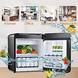 Antarctic Star Compact Refrigerator Mini Fridge for Beverage, Ice Cream, Vegetable, Fruit, 1.7 Cu. Ft., Freezer with Drip Tray, Bottle Racks and Defrost Button, Great for Bedroom, Office, Garage, Dorm, Black