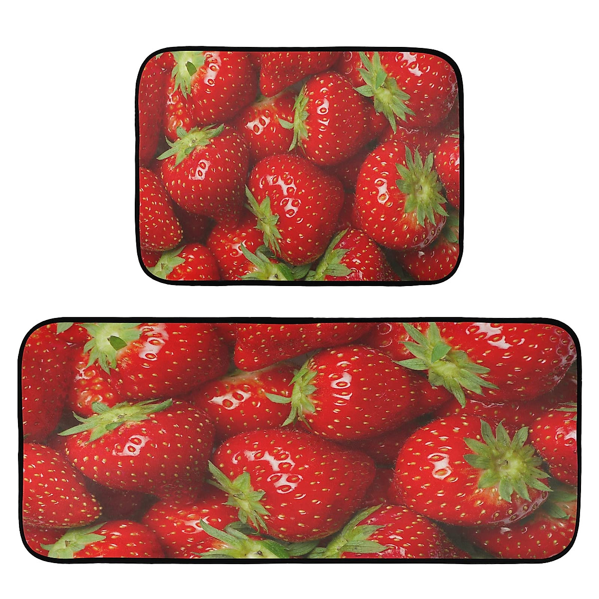 ALAZA Strawberry Fruit Red Non Slip Kitchen Floor Mat Set of 2 Piece Kitchen Rug 47 x 20 inches + 28 x 20 inches for Entryway Hallway Bathroom Living Room Bedroom