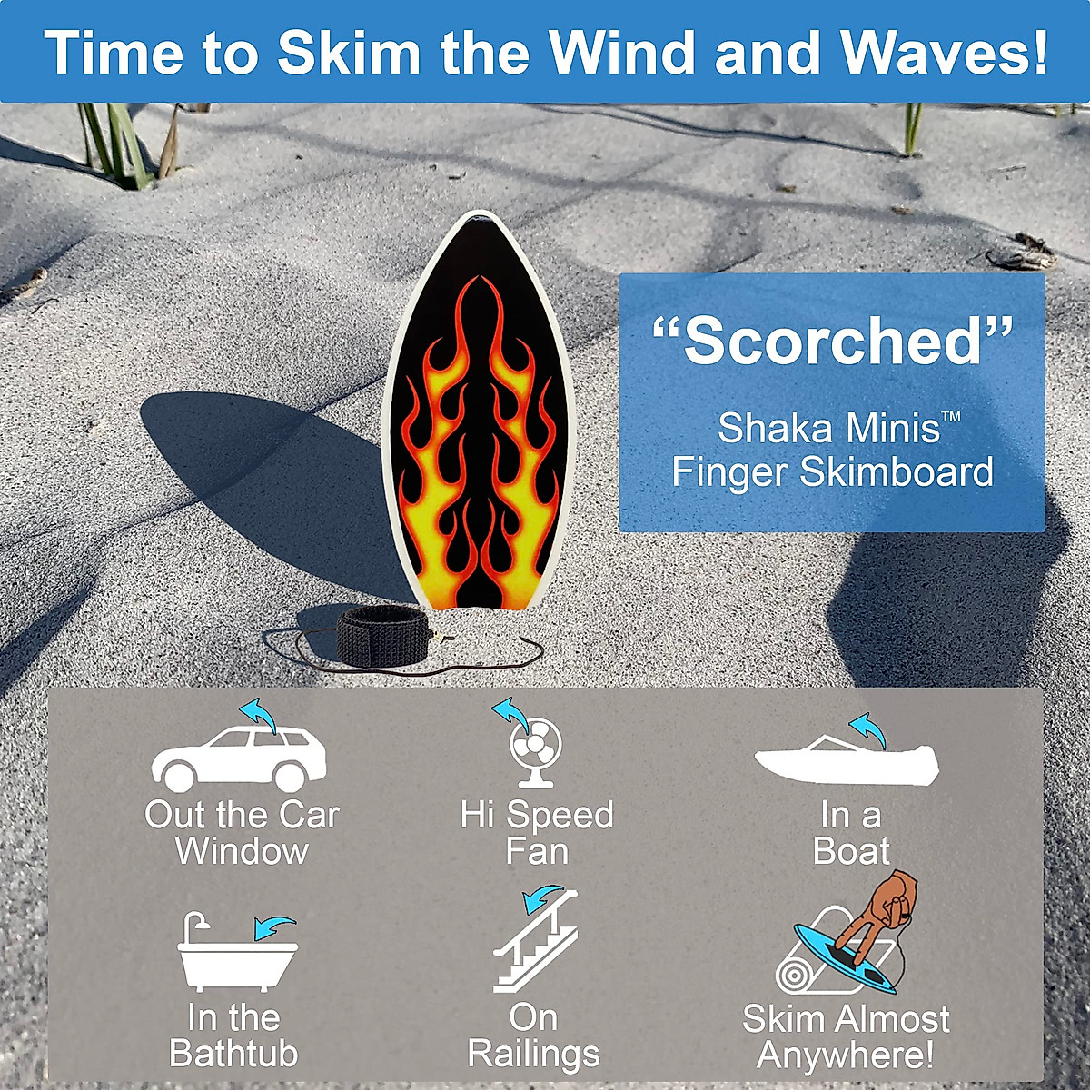 Shaka Minis Finger Skimboard | Finger Surfboard - Skim and Surf The Wind, Waves and Almost Anywhere (Scorched)