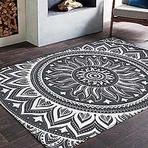LEEVAN Area Rug Modern No-Shedding Non-Slip Machine Washable Indoor Rug Rectangle Living Room Bedroom Study Soft Carpet Floor Mat Home Decor (3 x 4 ft, Grey Mandala)