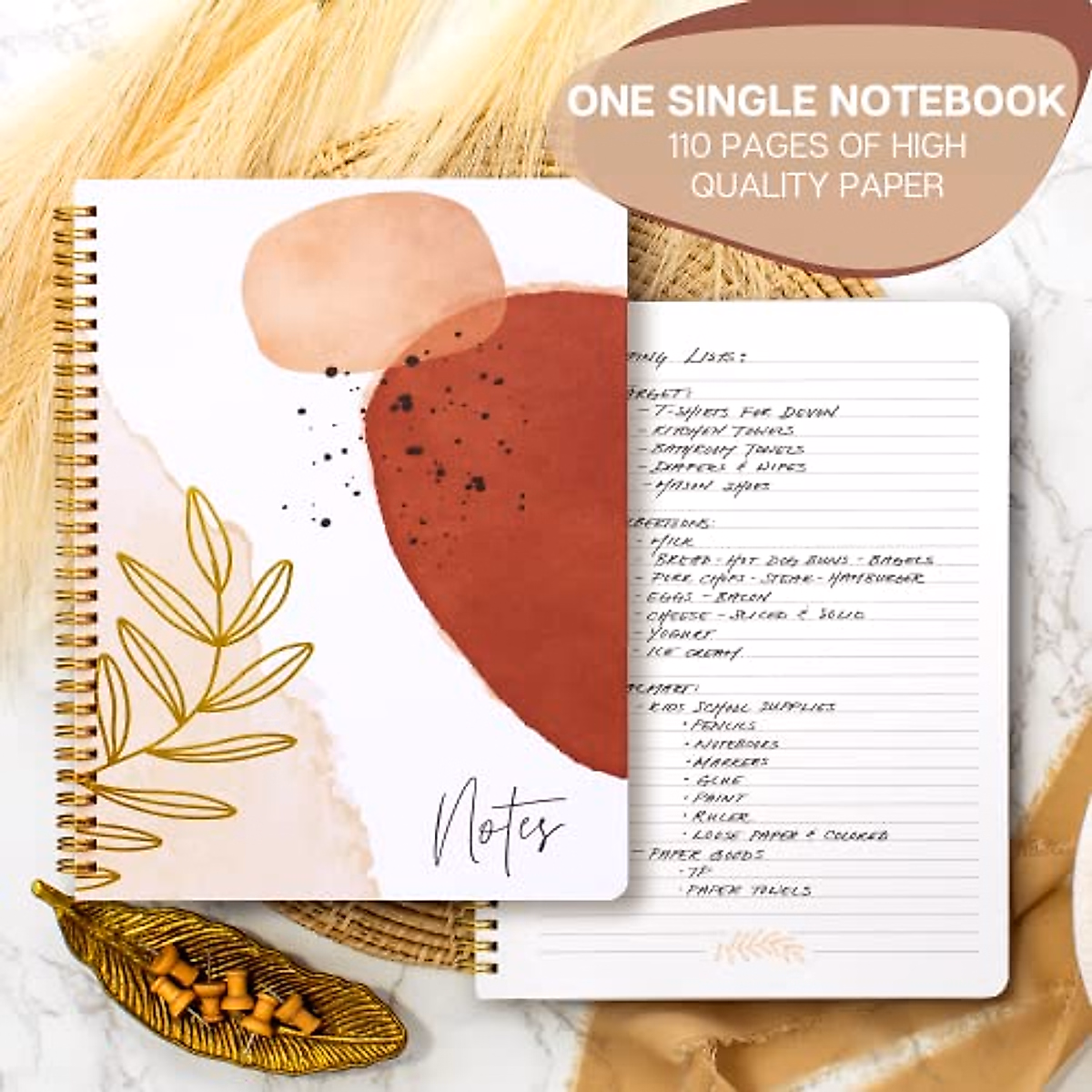 ZICOTO Aesthetic Spiral Notebook Journal For Women - Cute Abstract 10.5" x 8.5" College Ruled Notebook With Large Pockets, Lined Pages and Hardcover - Perfect to Stay Organized at Work or School
