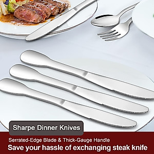 40-Piece Silverware Set for 8, E-far Stainless Steel Flatware Cutlery Set with Design Handle, Modern Metal Tableware Eating Utensils for Kitchen Restaurant Wedding, Mirror Polish & Dishwasher Safe