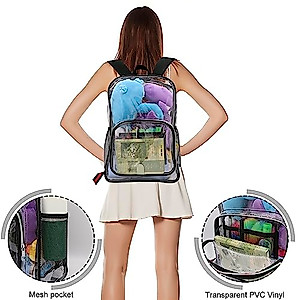 DZLUSJ 3Pcs Clear Backpack Set With Lunch Bag Pencil Case Pouch Heavy Duty Thick PVC Transparent Backpack for Kids and Fans Back to School Supplies(Black)