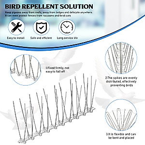 Stainless Steel Bird Spikes Anti Pigeons Deterrent Kit Bird Spikes Anti Climb Security Wall Fence Away from Roof Windowsill Deterrent for Birds Crows and Woodpeckers Easy Setup and Remove (2 Pieces)