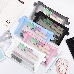 Classycoo Mesh Pen Bag 5 PCS Zipper Mesh Pencil Bags Multifunctional Makeup Bag…