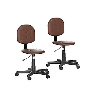 VECELO Small Computer Task Chairs NO-Armrests PU Leather Low-Backrest,with 360°Quiet Swivels Adjustable Height for Home Office Study Rooms,Coffee,Set of 2