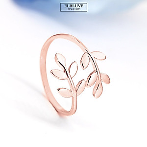 ELBLUVF Stainless Steel 18k Rose Gold Plated Leaves Leaf Laurel Adjustable Branch Ring Jewelry for Women