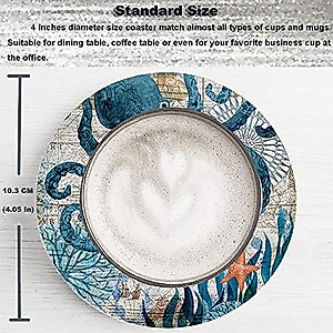 Coasters for Drinks, Absorbent Coaster Sets of 6 with Holder, Ocean Themed Ceramic Coaster Set with Cork Base, Whale,Universal Size,Suitable for Most Scenes Such as Office, Kitchen