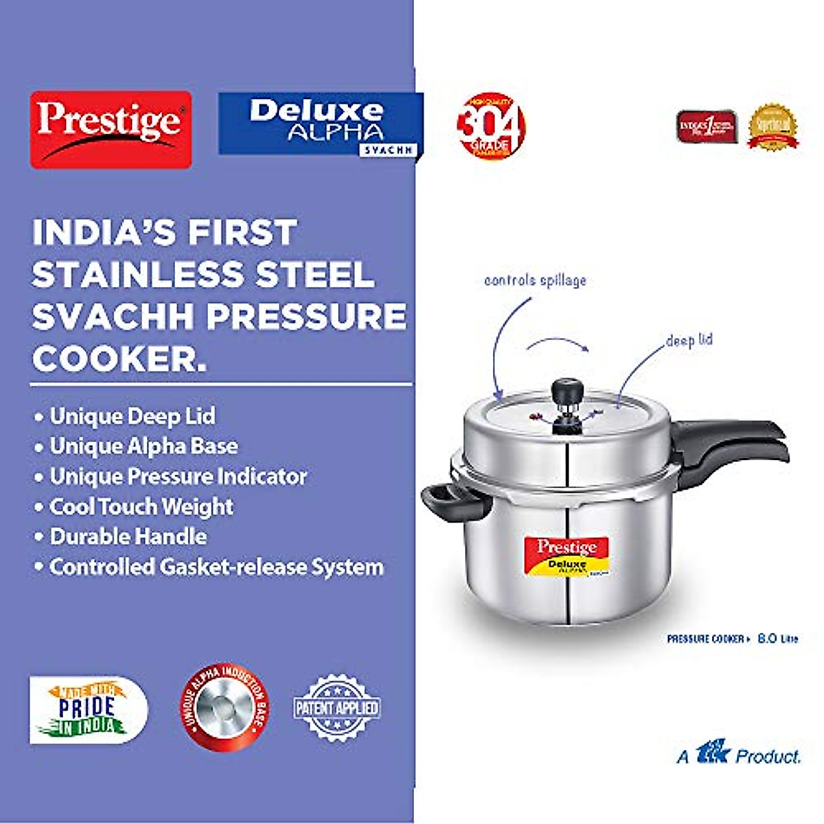 Prestige PRASV8 Pressure Cooker, 8 Liter, Silver