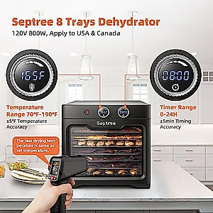 Septree 2023 Upgraded Food Dehydrator for Jerky, Large Drying Space with 8.8ft², 800W Dehydrated Dryer Machine, 8 Stainless Steel Trays, Timer Control, 190°F Temperature Control, for Herbs, Meat, Fruit, and Yogurt